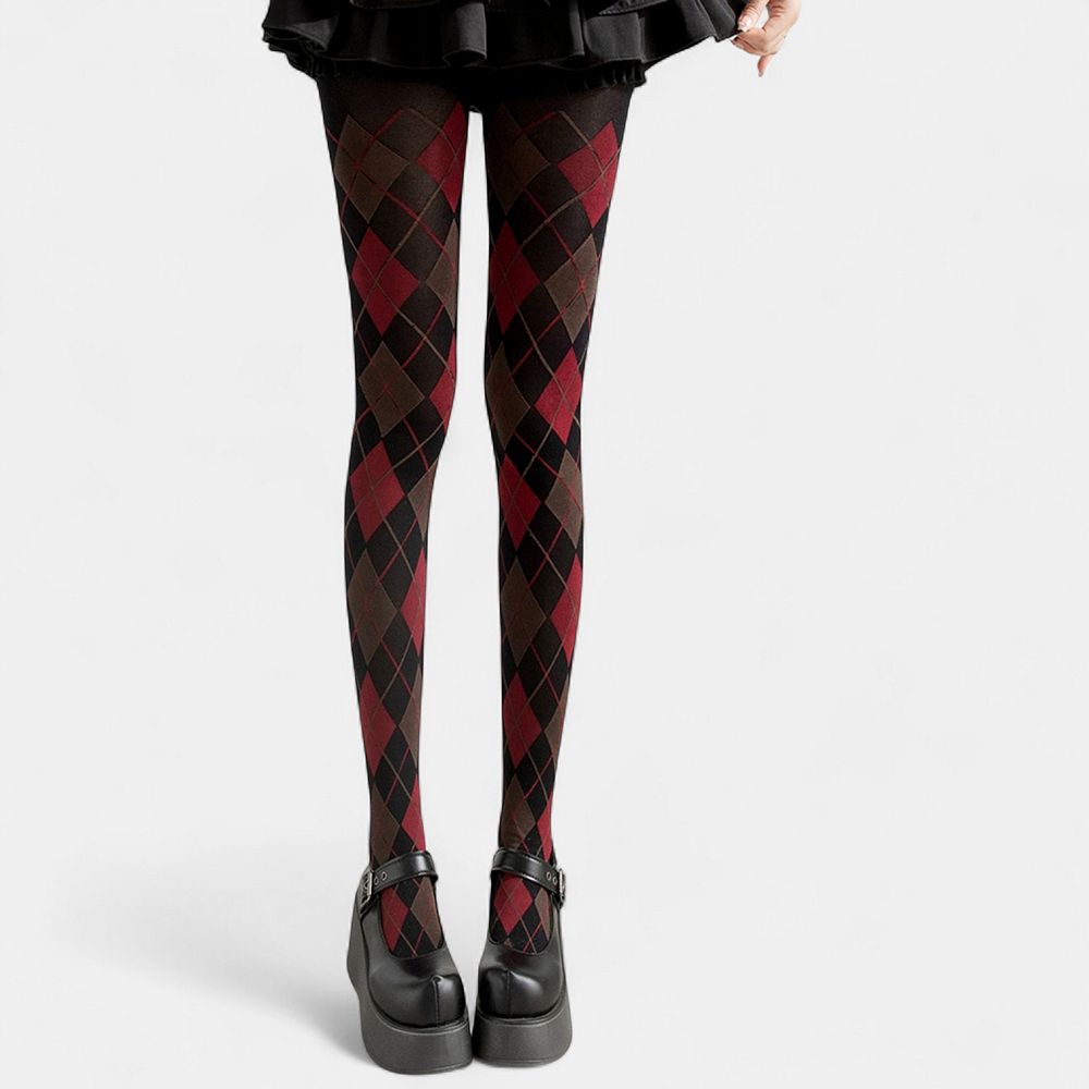 Women's Classic Argyle Pattern Knit Tights with Stretch Fit