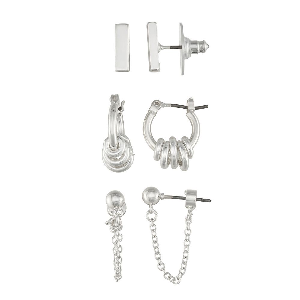 Nine West Silver Tone Earring Trio Set