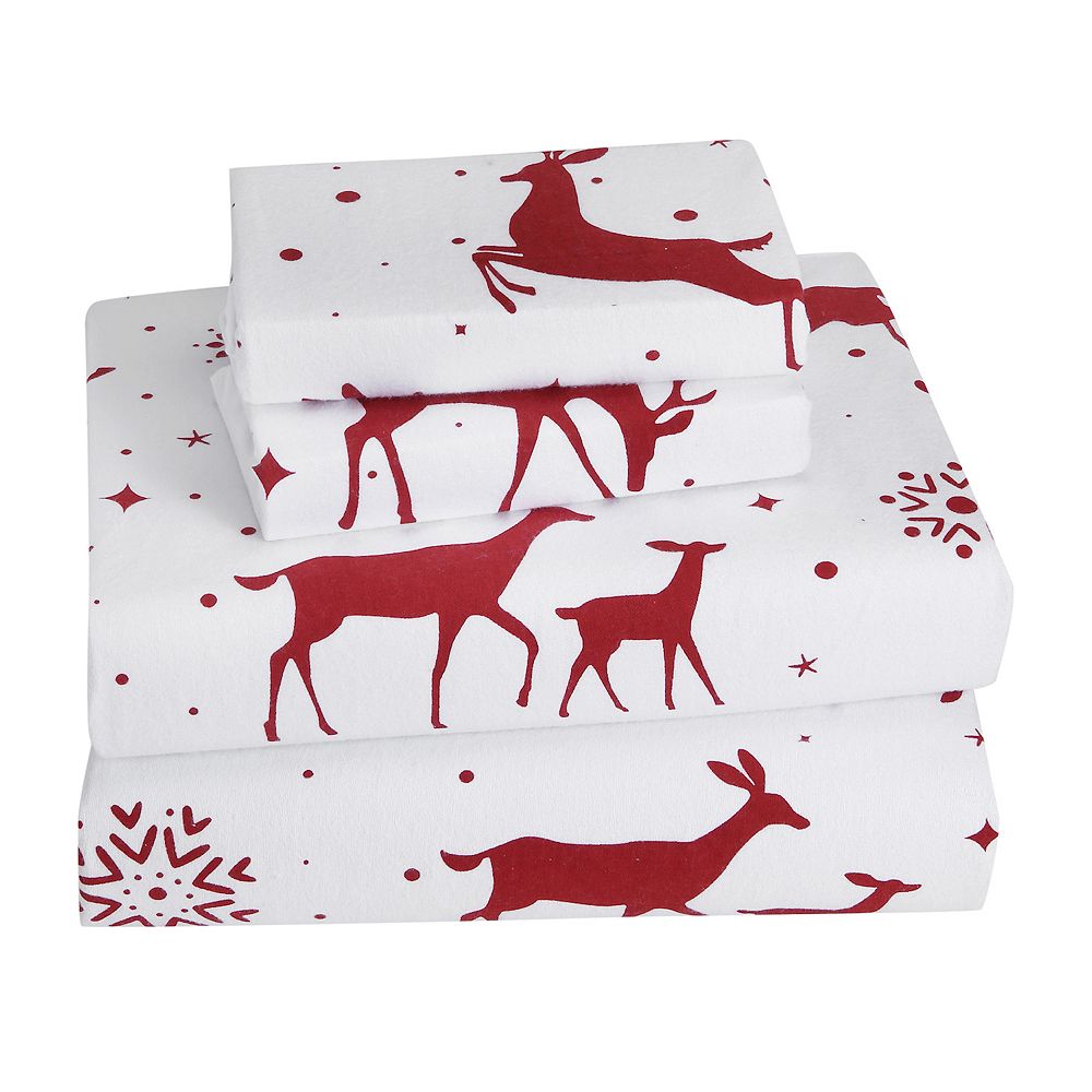 Christmas Flannel Sheets, Cotton Holiday Bed Sheet Set, Deep Pocket ...