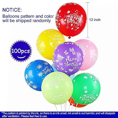 100 Pcs 12 Inch Happy Birthday Printed Latex Balloons Assorted Colors ...