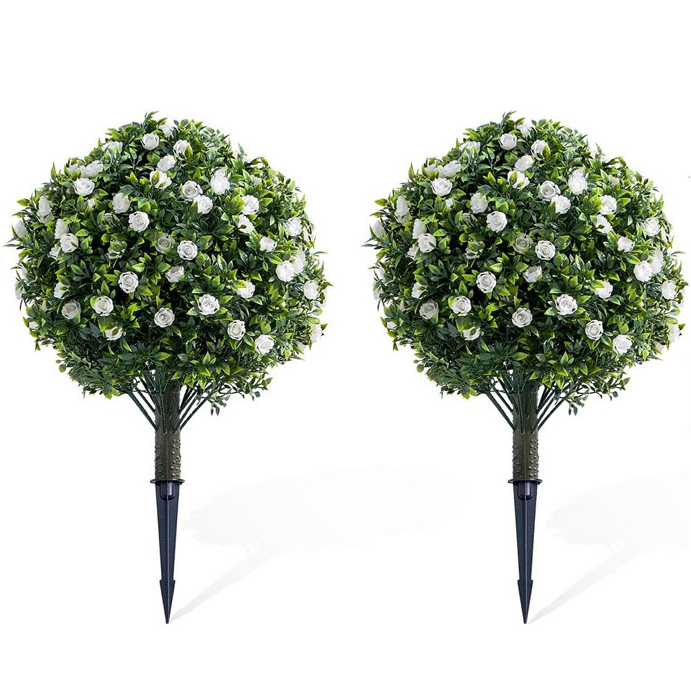 2 Pack Artificial Flower Ball Tree with Ground Spike for Garden Patio ...