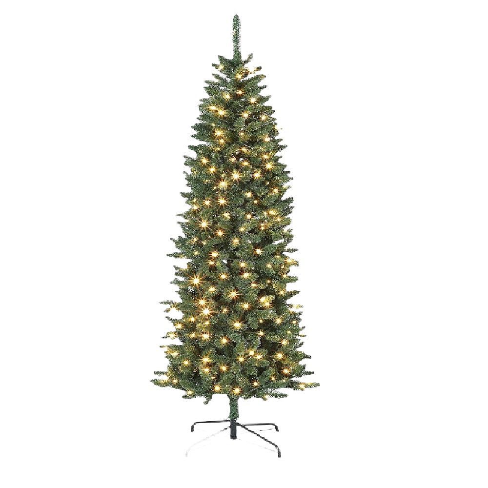 6-12FT Pencil Christmas Tree Dual-Color LED Flocked PVC for Holiday ...