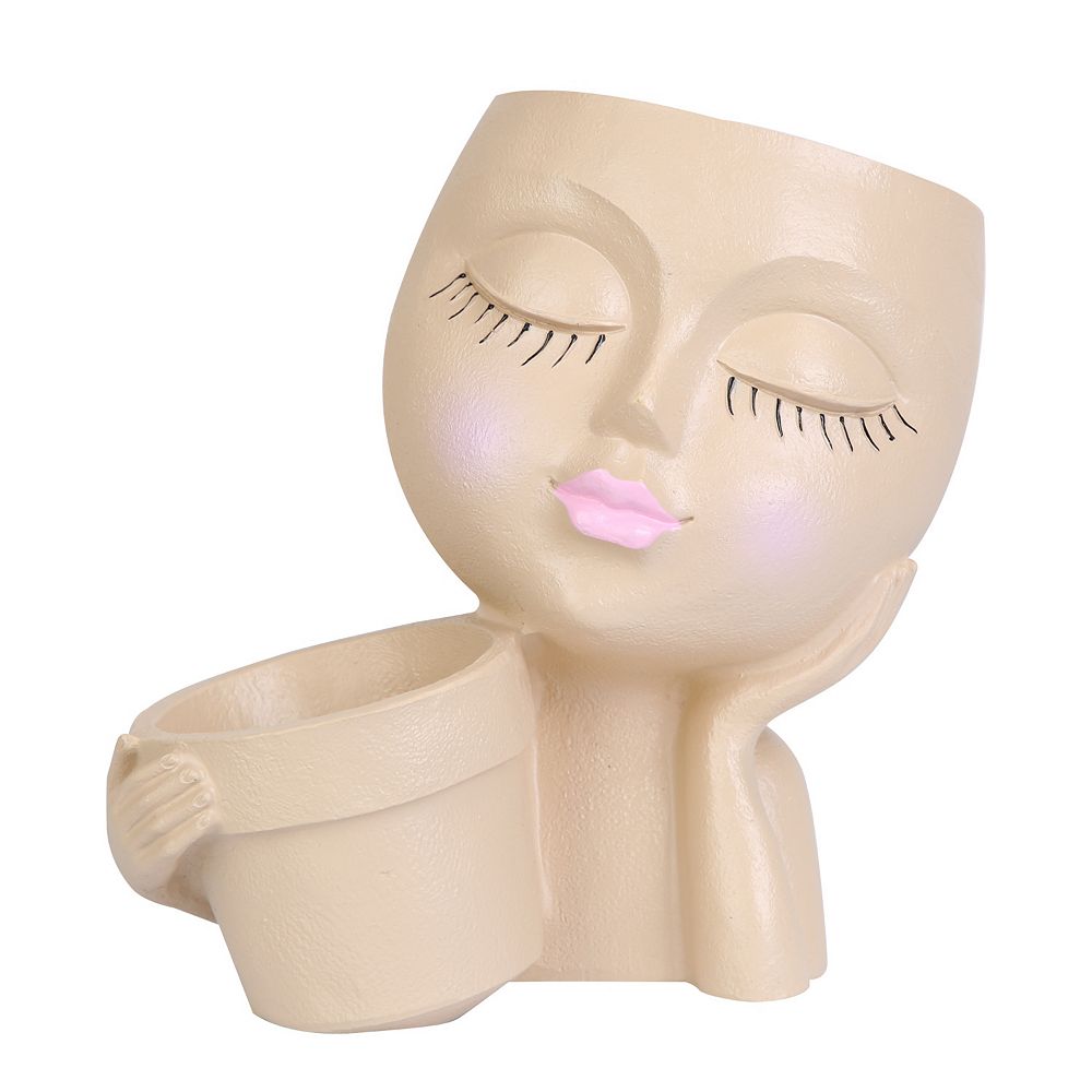 Girl Face Planter Pot with Dual Opening & Drainage, Lady Head Resin ...