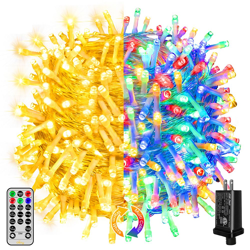 Ollny 640 LED 210FT Warm White/Multicolor Christmas Lights Clear Cable