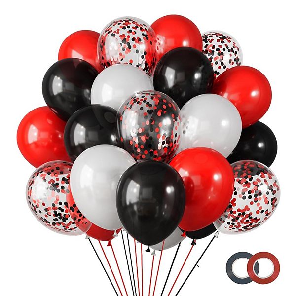 65 Pcs Red Black White Balloons Kit With Confetti Balloons And Ribbons ...