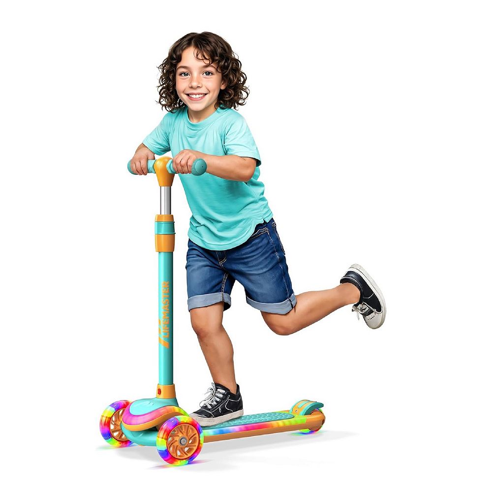 Lifemaster 3-Wheel Kids Scooter w/ LED Deck & Wheel Lights, 5-Height ...