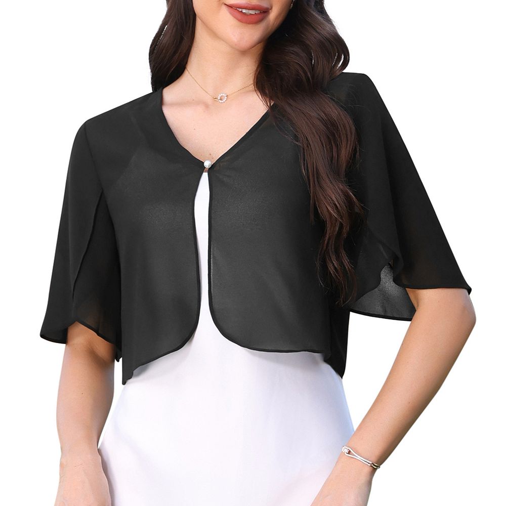 Chiffon Bolero Shrugs for Women's Ruffle Sleeve Open Front Cropped ...