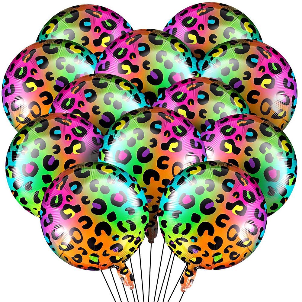 12 Pcs 18 Inch Neon Rainbow Leopard Foil Balloons Cheetah Theme ...