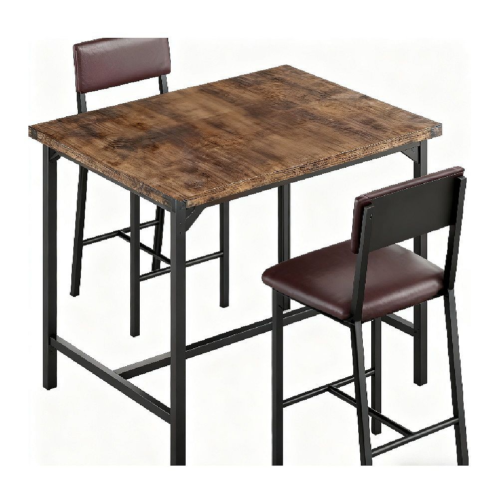 Industrial 2-Person Table Set with Padded Stools Counter Height with ...
