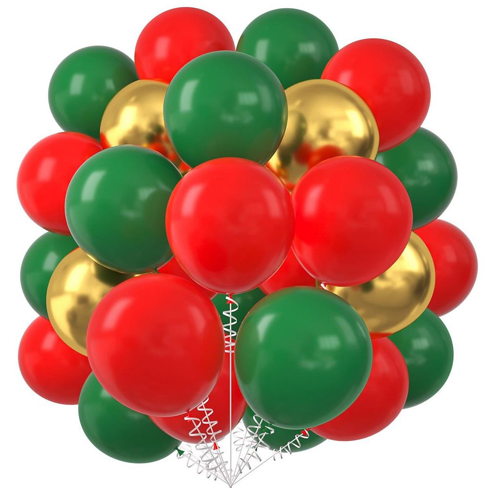 Red Green Metallic Gold Balloons 60 Pcs 12 Inch Metallic Chrome Gold ...