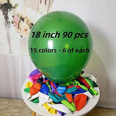 90Pack 18Inch Colorful Balloons Bulk 15 Colors Latex Balloons For Party ...