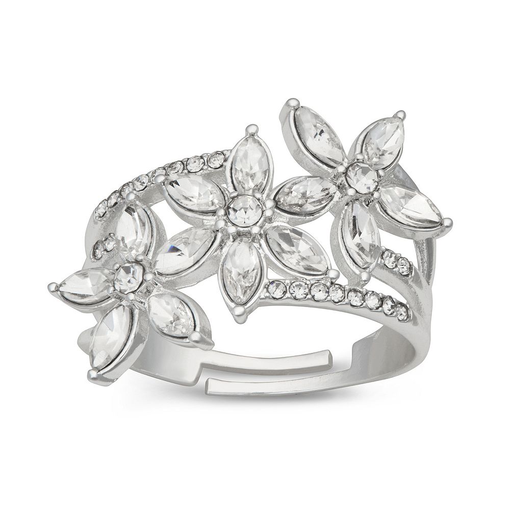 You're Invited Simulated Crystal Flower Adjustable Ring