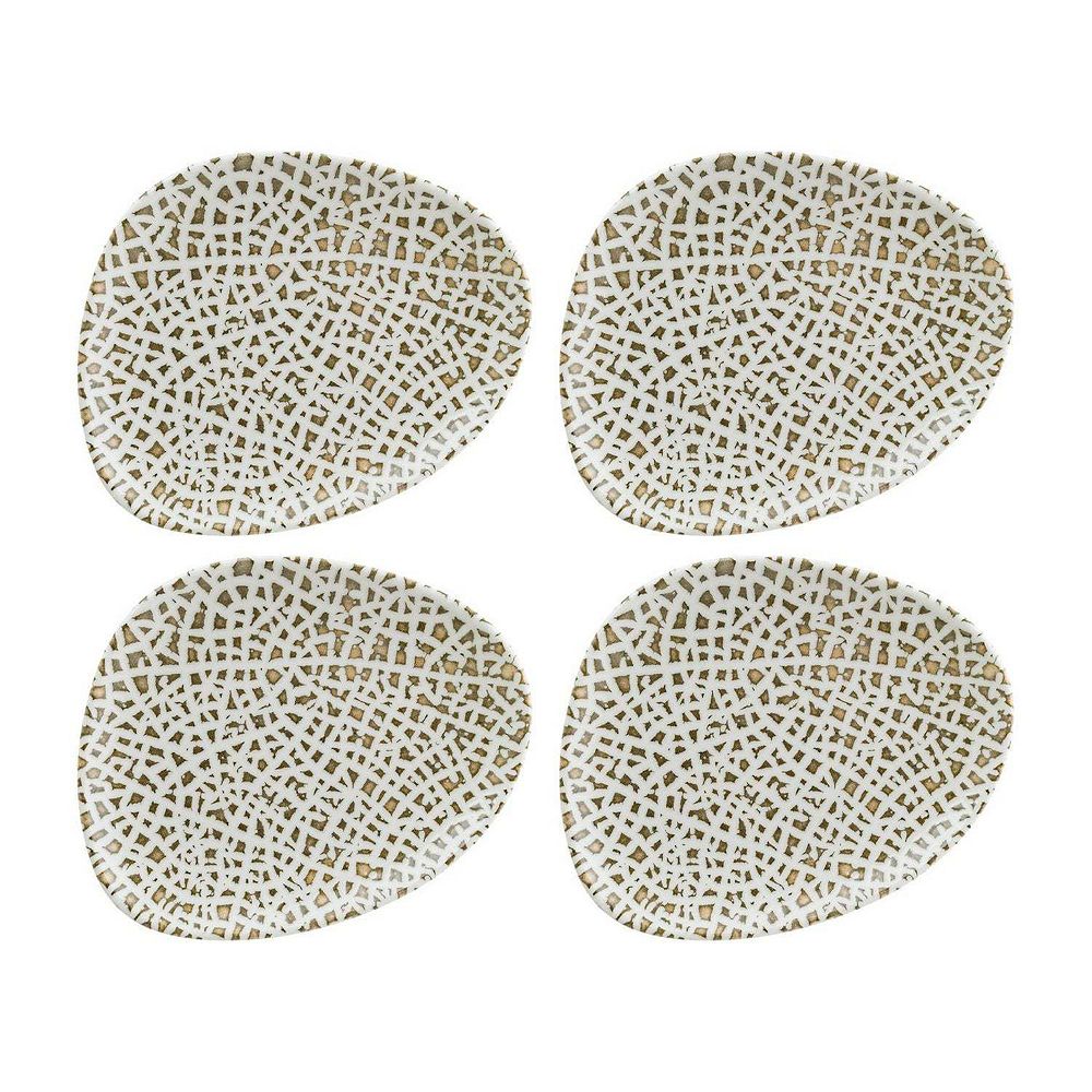 Lapya Wood 9.5" x 7.5" Organic Shape Decorated Porcelain Plate (Set of 4)