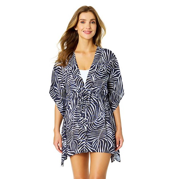 Women's Anne Cole Shadow Palm Allover Print Tie Front Kaftan Cover-Up