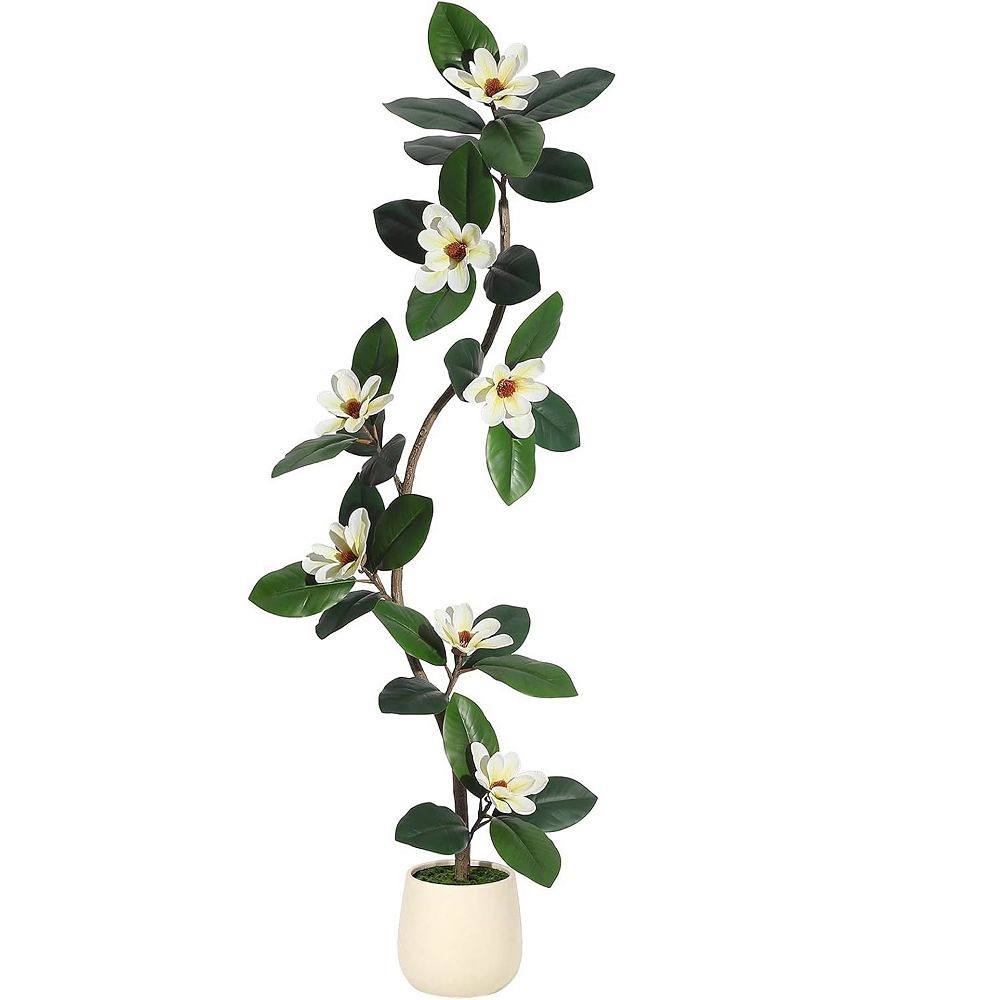 5FT Artificial Fiddle Leaf Fig Tree with Magnolia in White Pot Indoor ...