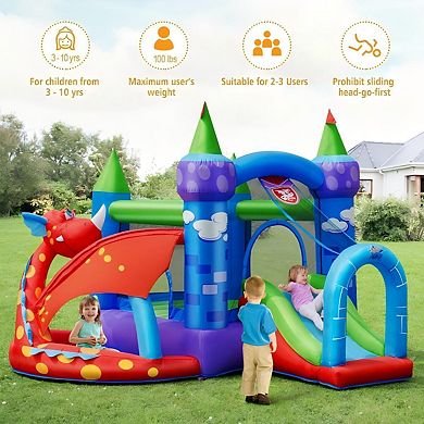 Inflatable Dragon Bounce House with Slide Basketball Rim and Ball Pit ...