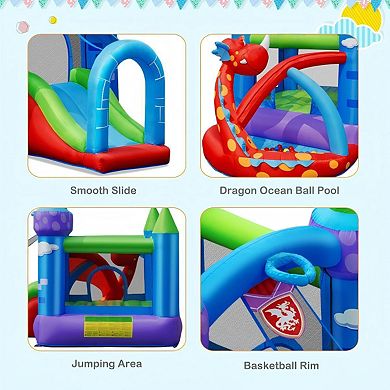 Inflatable Dragon Bounce House with Slide Basketball Rim and Ball Pit ...