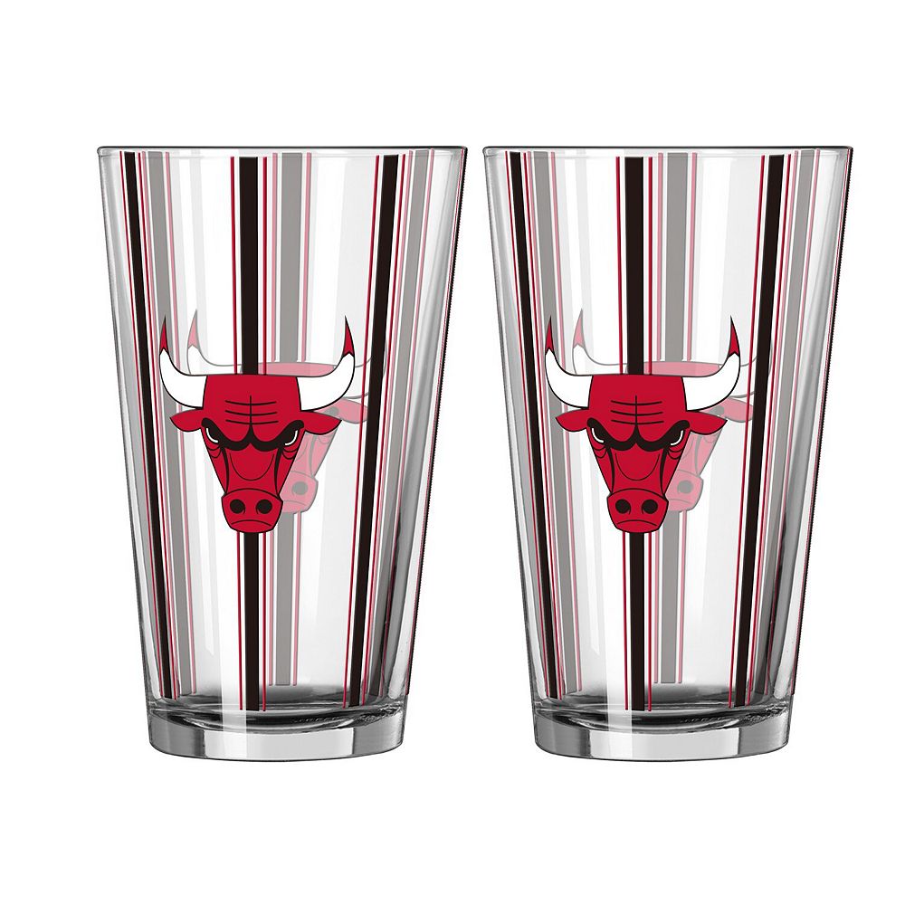 Logo Brands Chicago Bulls Two-Piece 16oz. Striped Pint Glass Set