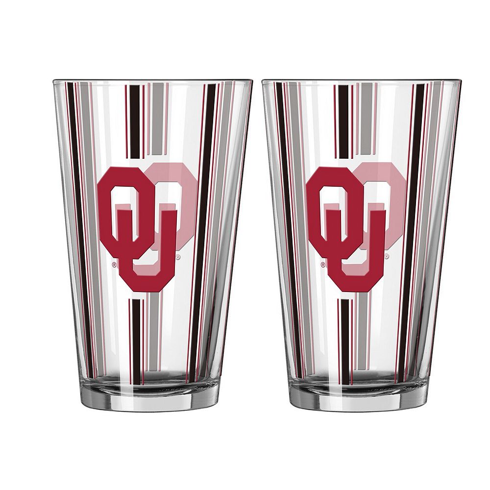 Logo Brands Oklahoma Sooners Two-Piece 16oz. Striped Pint Glass Set