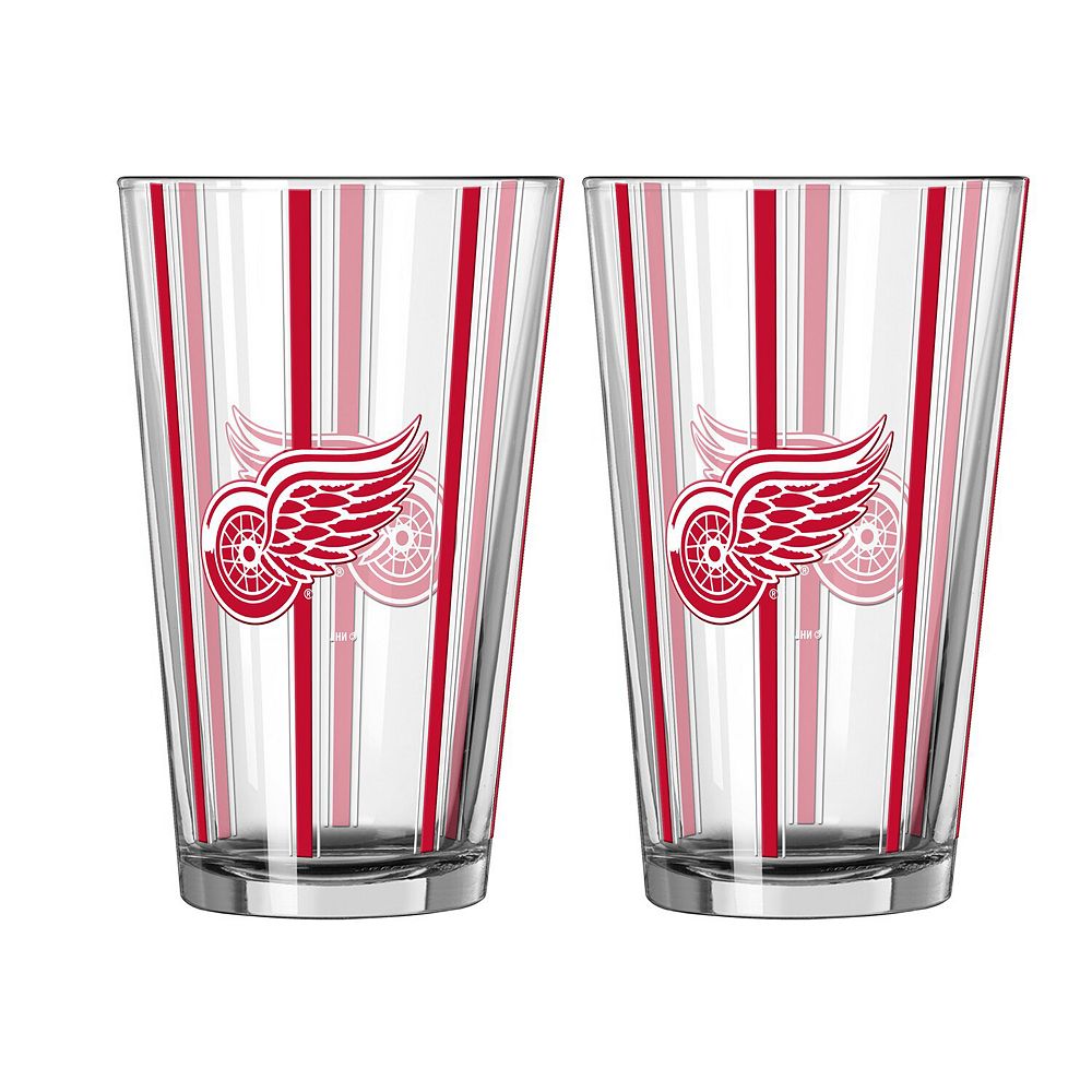 Logo Brands Detroit Red Wings Two-Piece 16oz. Striped Pint Glass Set