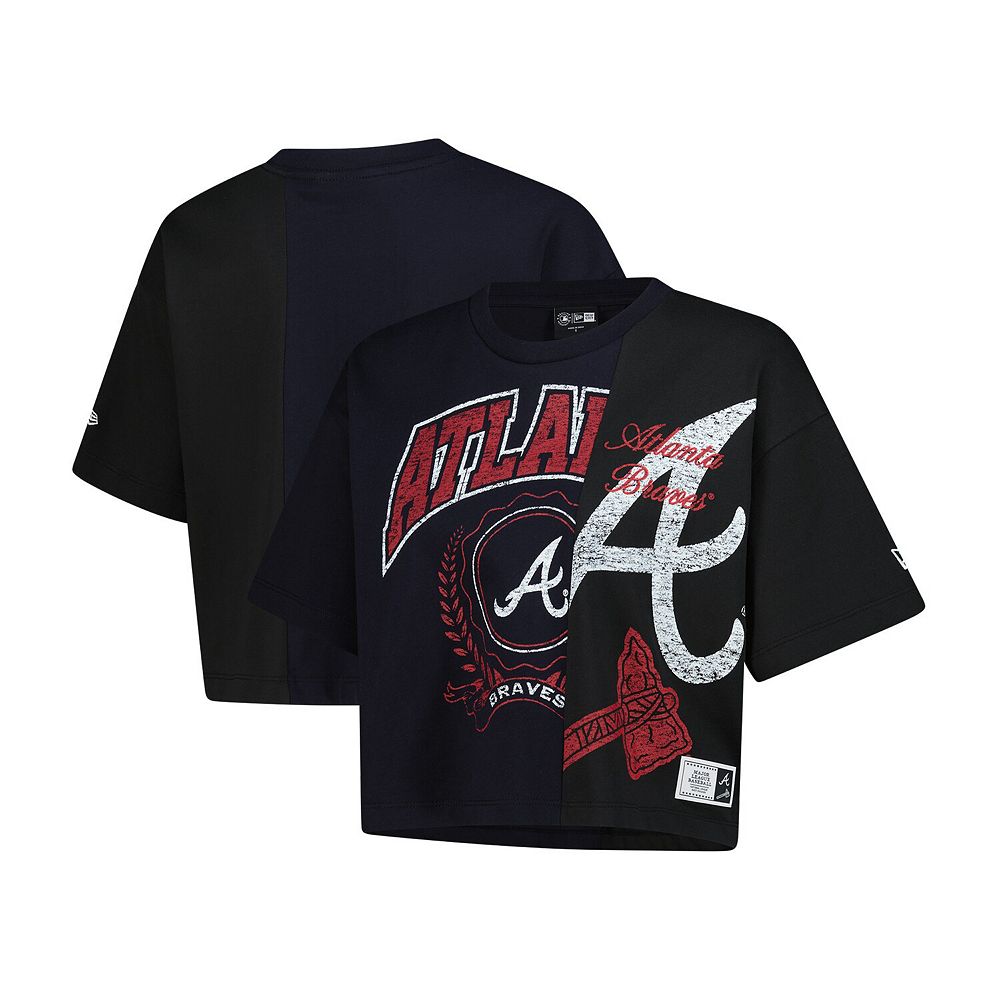 Women's New Era Navy Atlanta Braves Upcycled Colorblocked Boxy Cropped ...