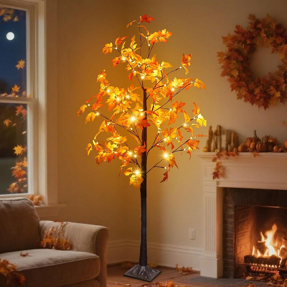 5 FT Fall Decorations Home, Lighted Fall Maple Tree LED Lights ...
