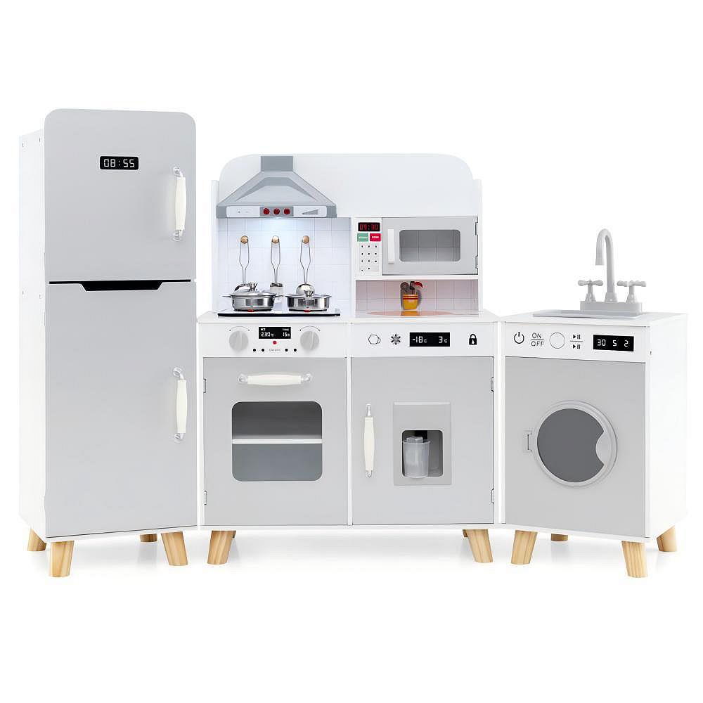 Modular Wooden Play Kitchen With Fridge, Washing Machine and Hood
