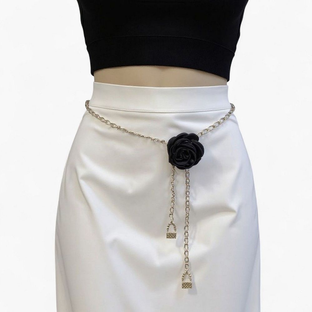 Women's Rose Flower Chain Belt with Hanging Lock Charms and Adjustable ...
