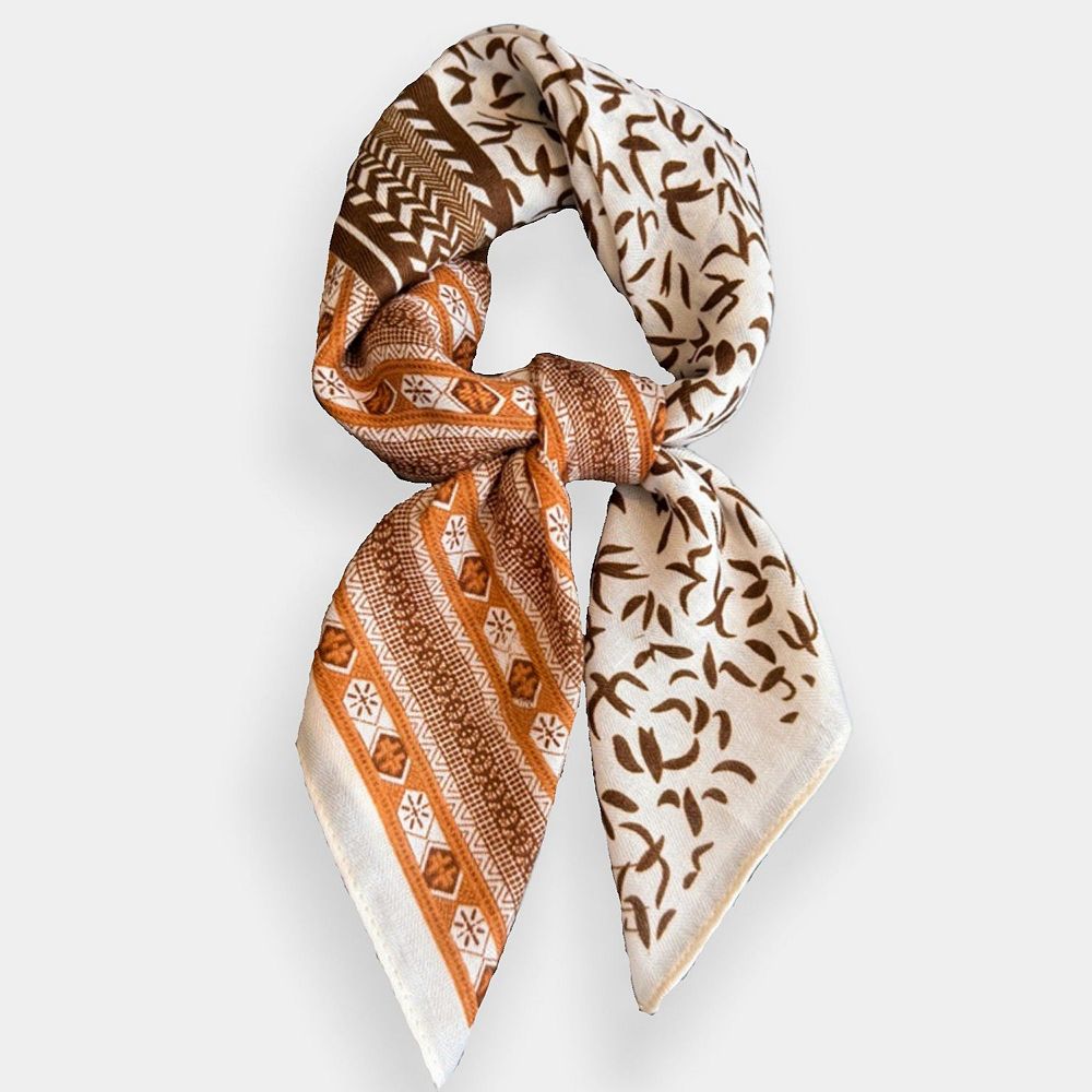 Women's Geometric and Leaf Print Satin Square Scarf with Contrasting ...