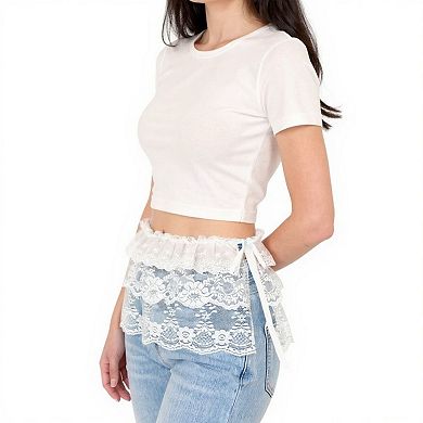 Women's Ruffled Lace Overlay Waist Belt with Scalloped Hem and Ribbon ...