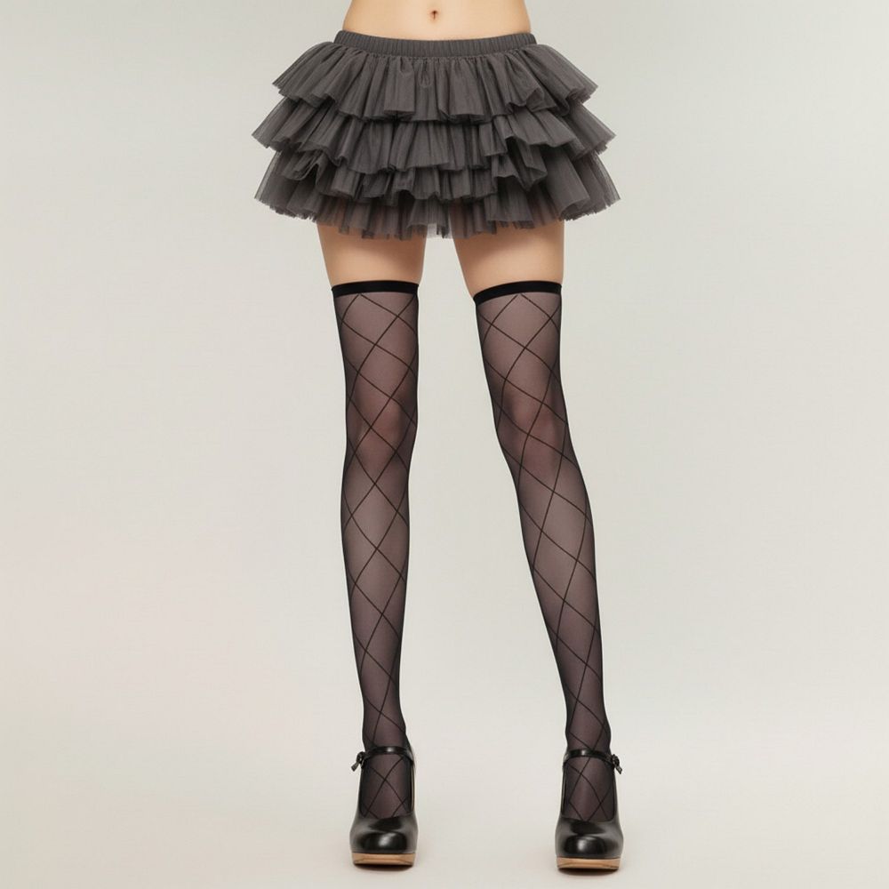 Anna-Kaci Women's Sheer Diamond Pattern Thigh High Stockings with Soft ...