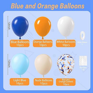 60 Pcs Blue and Orange 12 Inch Latex Balloons with Confetti for Baby ...