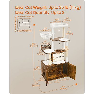 66.9-in Multi-Level Cat Tree Tower with Enclosed Litter Box and ...