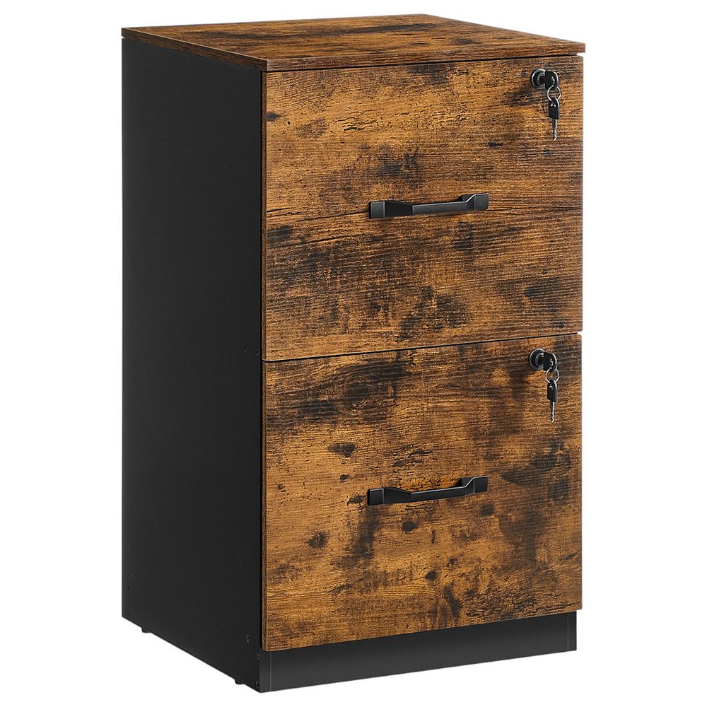 2-Drawer Vertical File Cabinet with Lock, Rustic Brown Office Storage ...