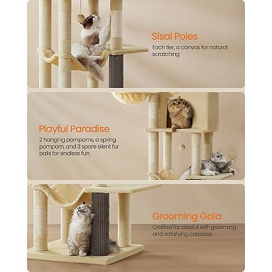69-in Multi-Level Cat Tree with Two Caves, Hammock, Baskets and Sisal ...