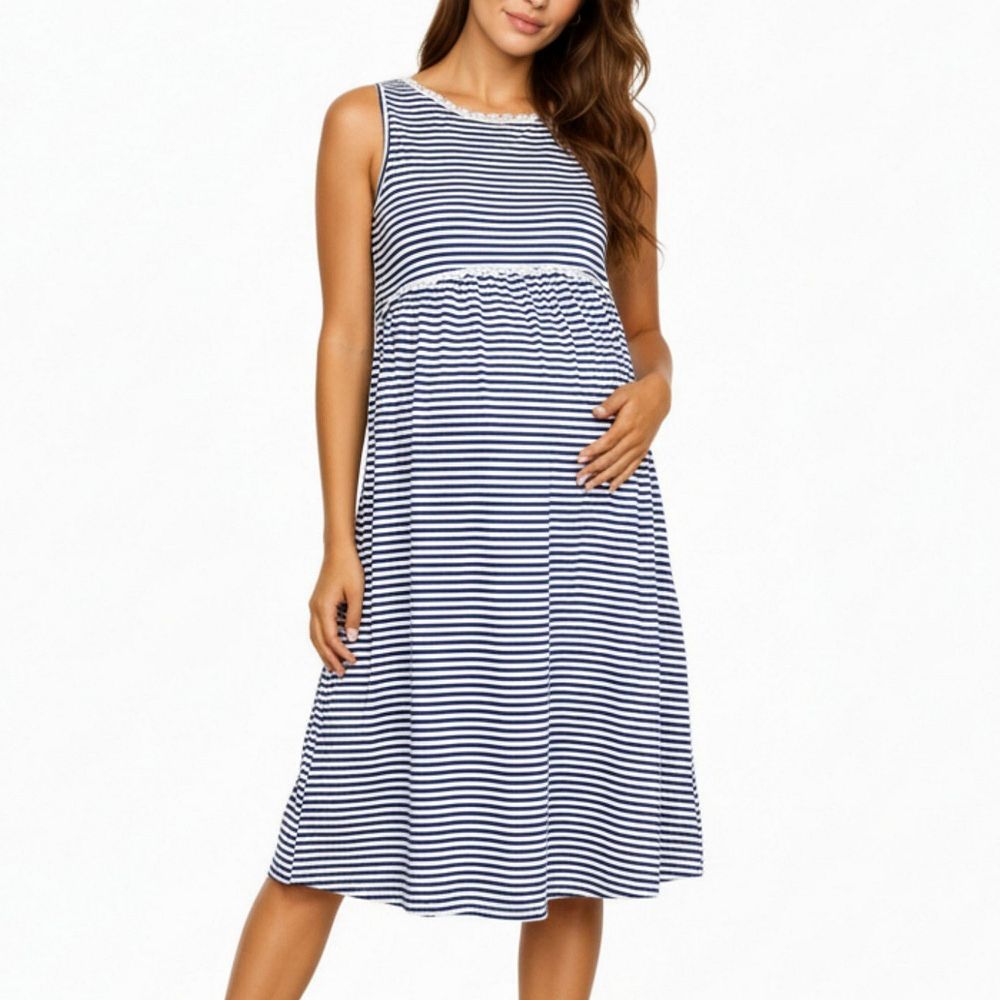 Women' s Maternity Sleeveless Stripe Midi Dress with Soft Stretch Knit ...