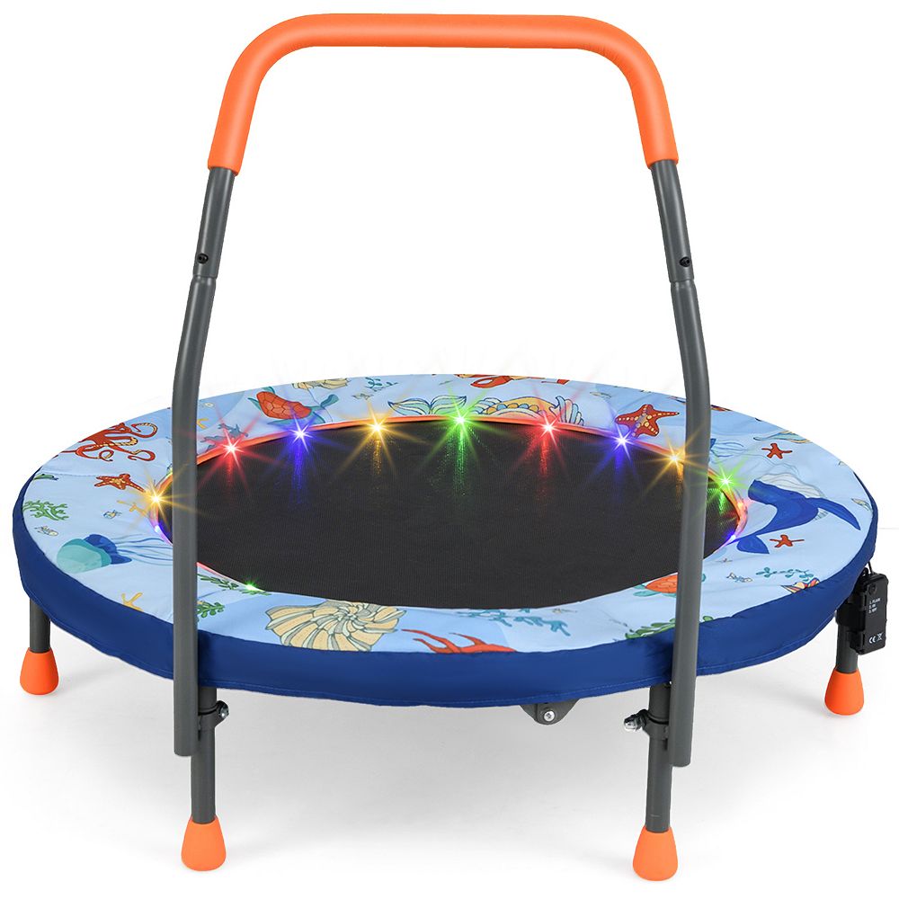 Gymax Kid Trampoline 20 LED Lights Foam Handlebar Foldable Padded ...