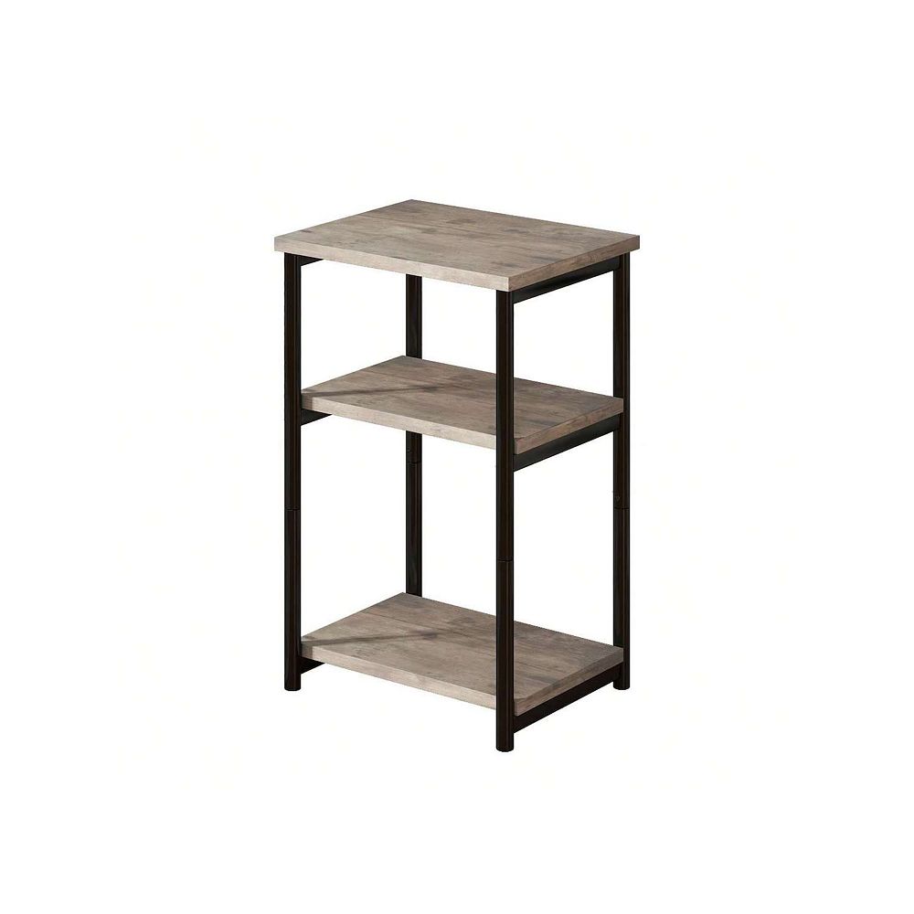 3-Tier Side Table with Storage Tall End Table with Metal Frame Small ...