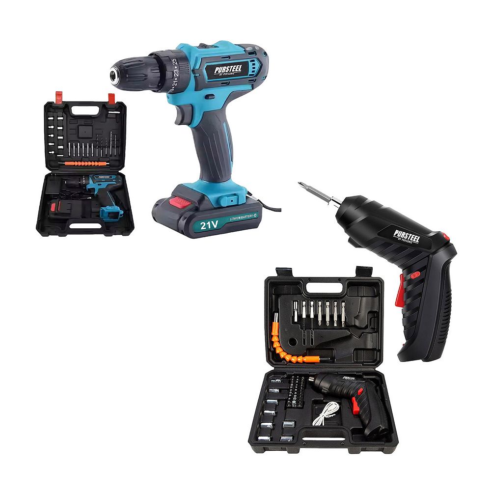 Power Tool Bundle: 21V Cordless Drill & Rechargeable Electric ...