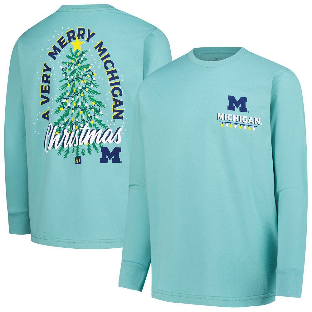 Youth Light Green Michigan Wolverines Merry Christmas Tree Long Sleeve ...