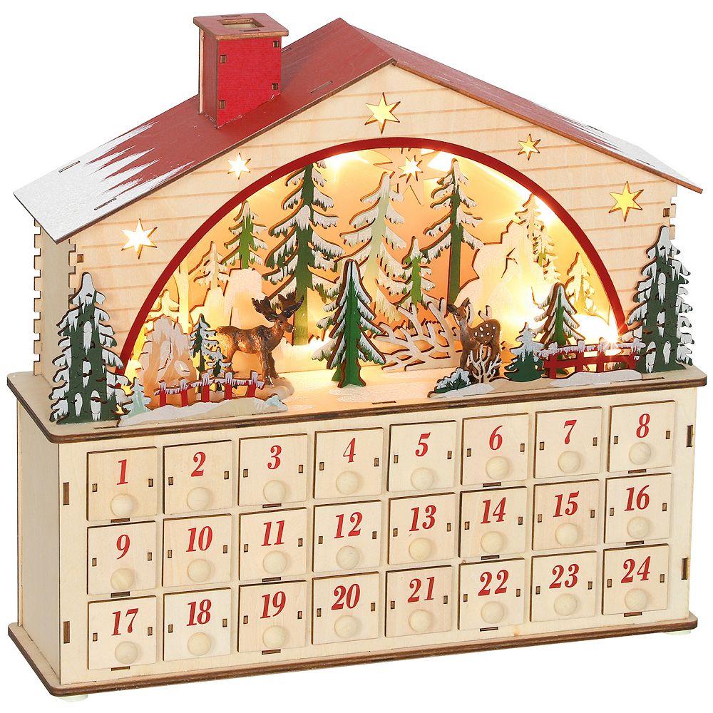 HOMCOM Christmas Advent Calendar with LED Lights, Wooden Advent Calendar