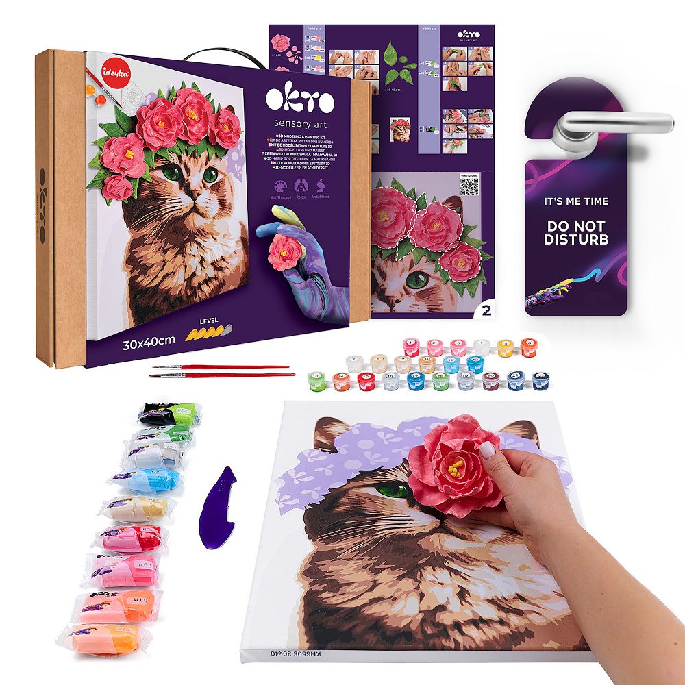 OKTO Air-Dry Clay 3D Painting Kit Kit a Cat in a Flower Crown (11.8 x ...