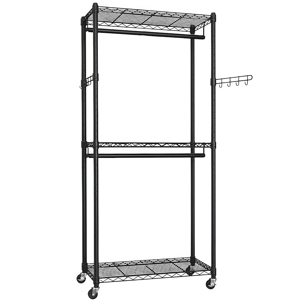 Adjustable Double-Rail Wardrobe Rack with Shelves for Bedroom or Closet ...