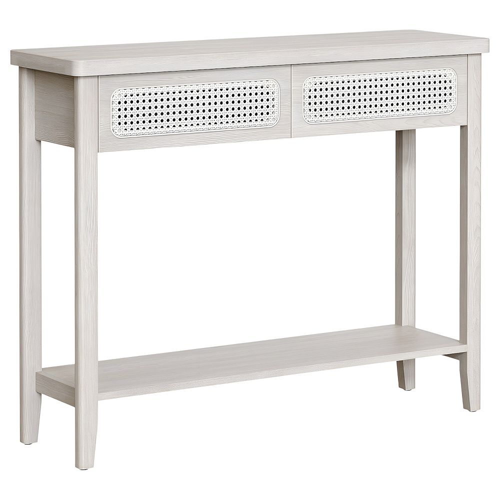 Oatmeal Beige Console Table for Entryway or Living Room with Rattan ...