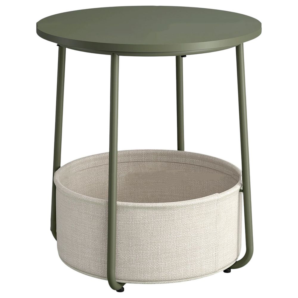 Forest Green End Table with Cream Basket, Steel Frame, Quick Assembly ...