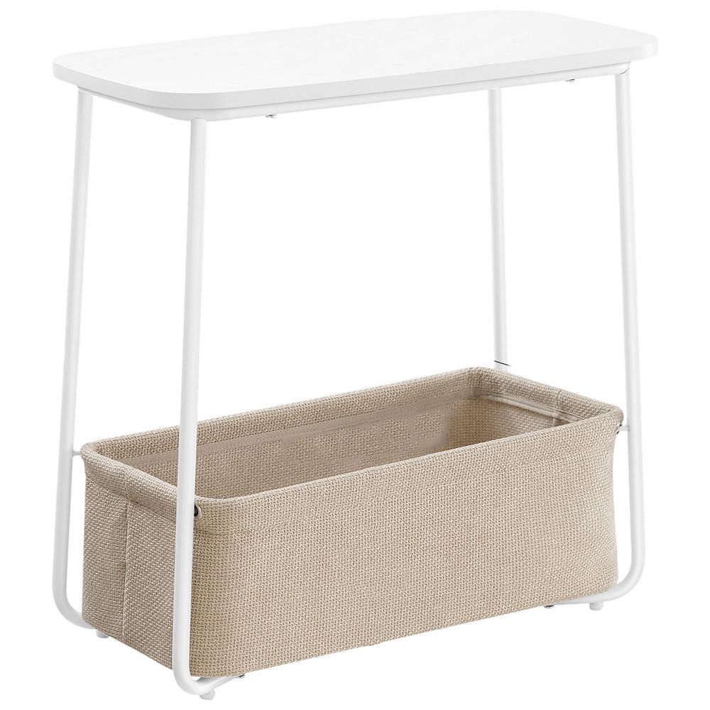 Modern Rectangular Side Table with Fabric Basket, Easy Setup for Small ...