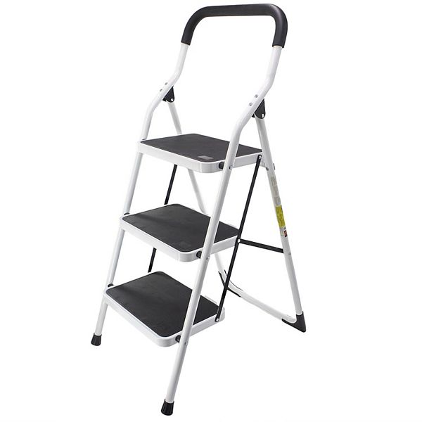 3 Step Folding Steel Ladder Stool - Non-Slip Platforms & Ergonomic ...
