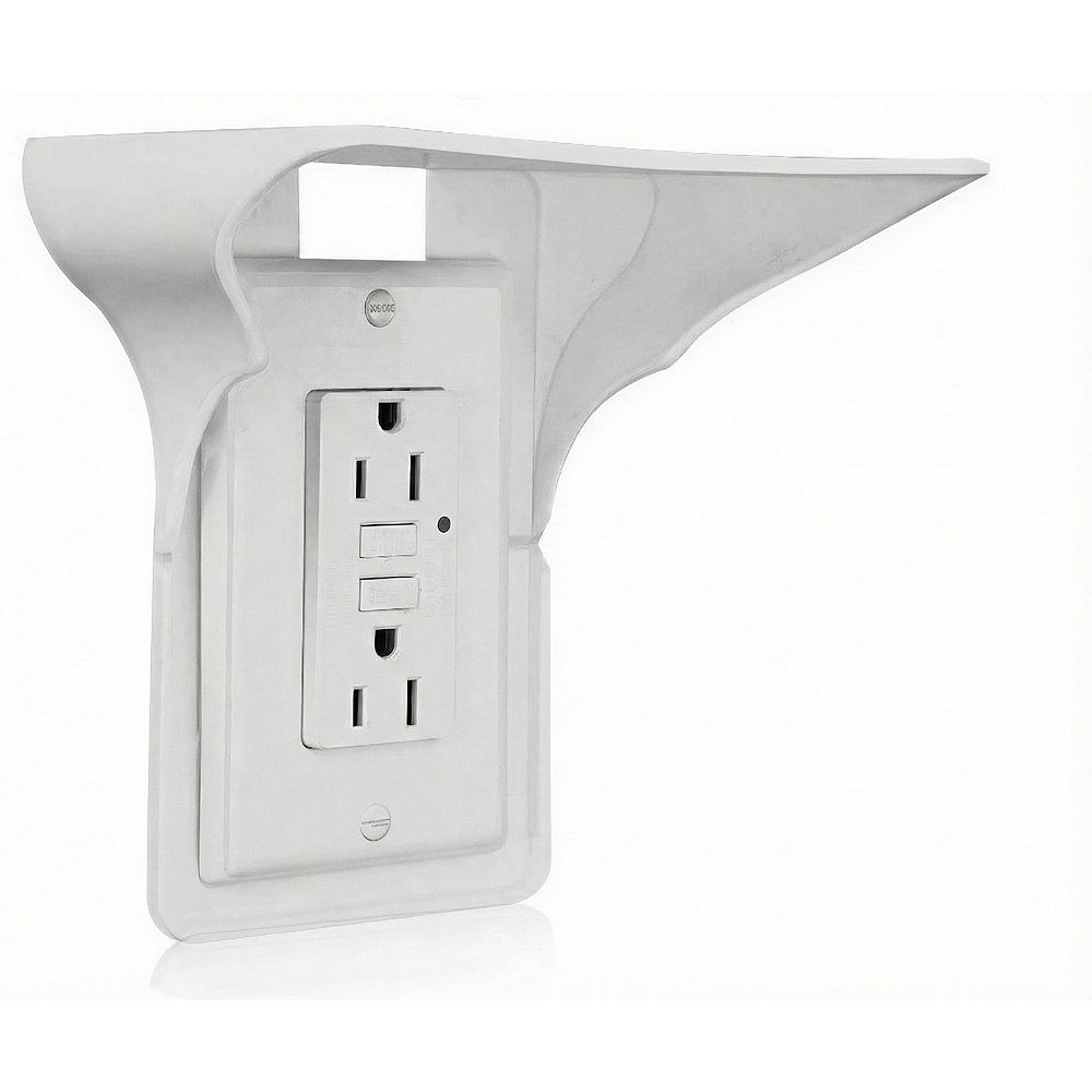 Outlet Shelf Extender Easy Install White Plastic with Cord Access for Wall