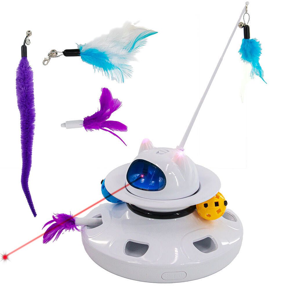 Interactive Cat Toy with Adjustable Laser Pointer and Feather Wands ...