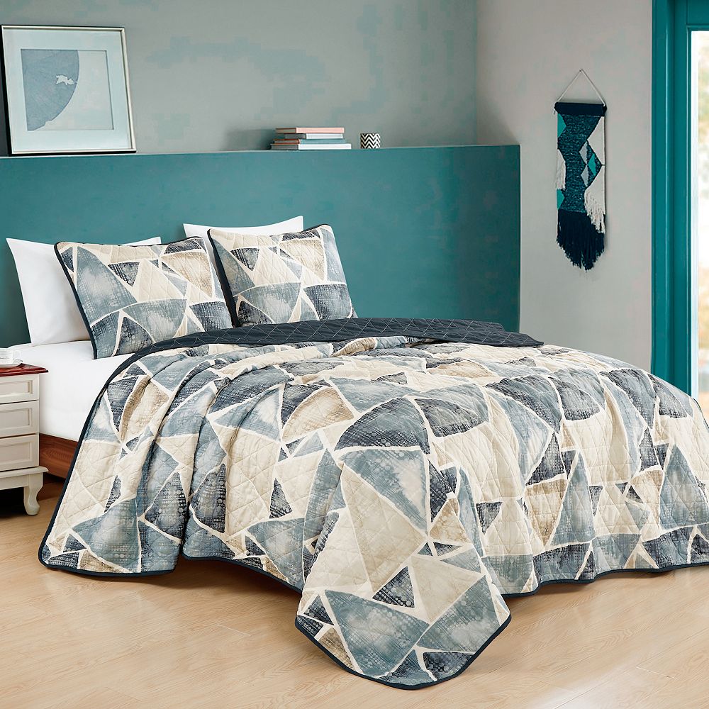 ESCA Blue Triangle Quilt Set
